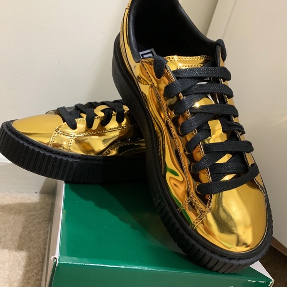 Puma | Shoes | Puma Metallic Gold Mirror Basket Platform | Poshmark
